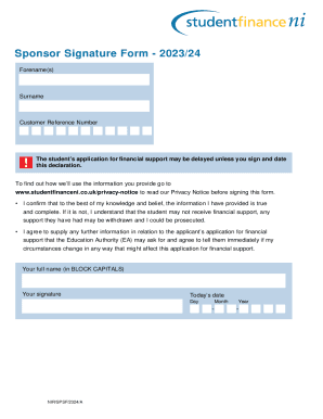 Fillable Online Sponsor Signature Form. Student Finance Northern ...