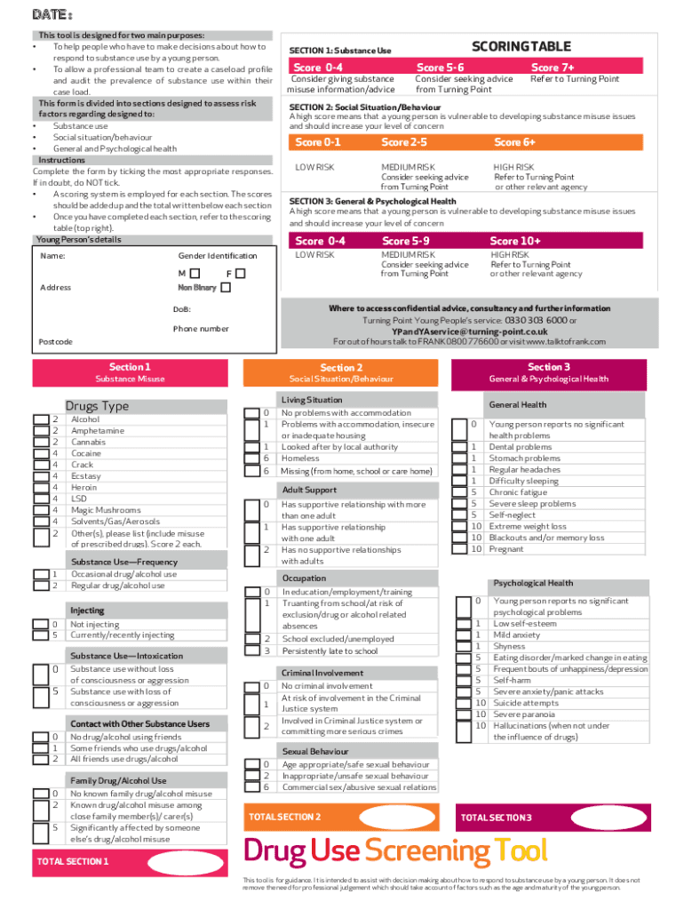 Fillable Online Drug Use Screening Tool - Healthy Schools Network Fax ...