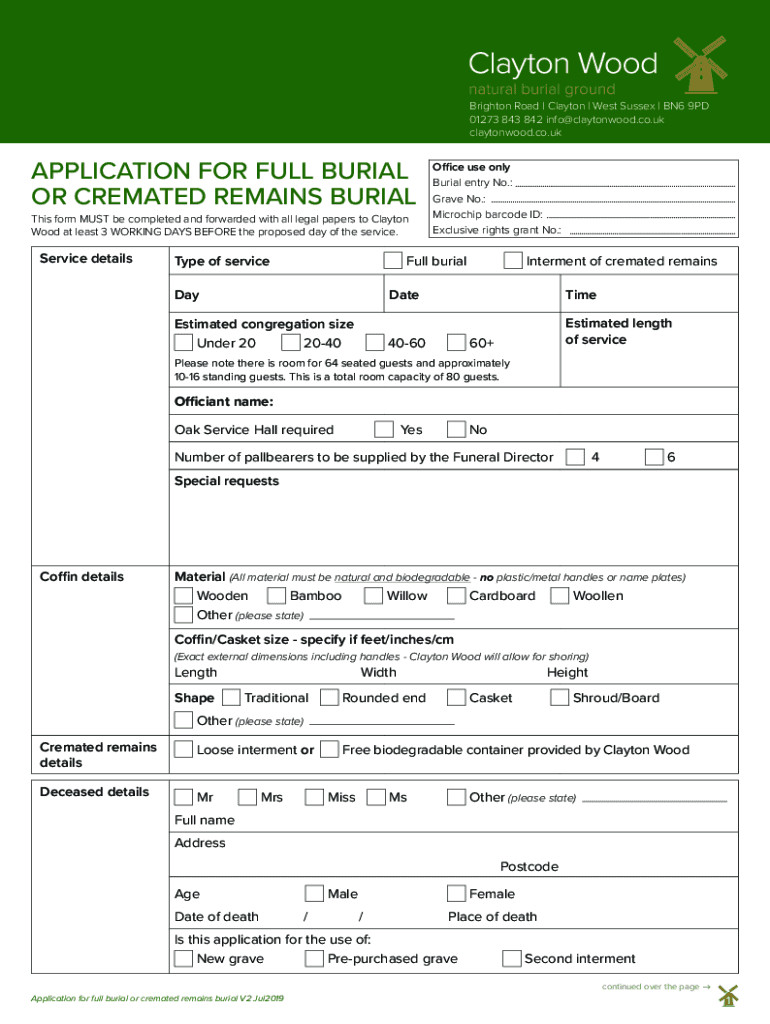 Fillable Online Clayton Wood Application Full Burial-Cremation May2021. ... Fax Email Print ...