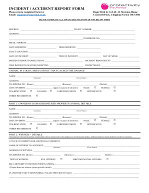 Fillable Online ANIMAL INJURY/ILLNESS INCIDENT REPORT FORM Fax Email ...