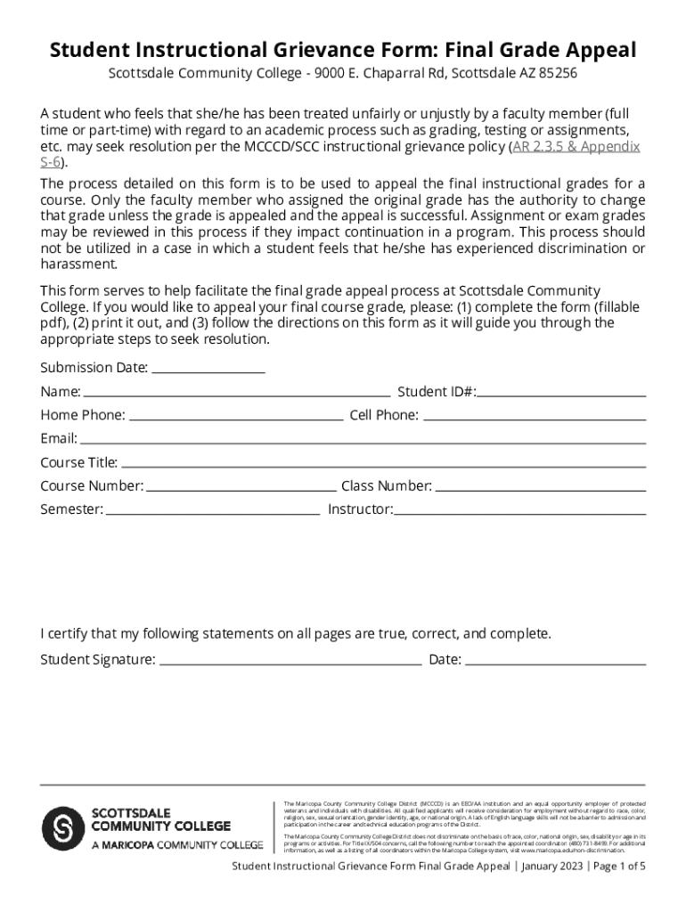 Fillable Online Student Instructional Grievance Form Final Grade Appeal. Student Instructional ...