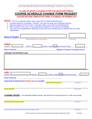 Fillable Online COURSE SCHEDULE CHANGE FORM REQUEST Fax Email Print - pdfFiller