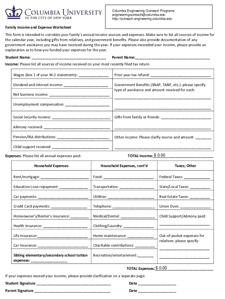 Fillable Online Family Income and Expense Worksheet Fax Email Print ...