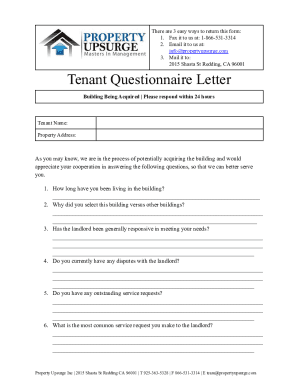 Fillable Online Tenant Questionnaire Letter - Residential Tenant Fax ...