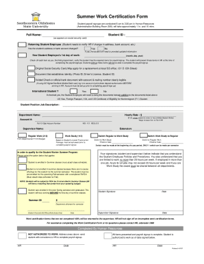 Fillable Online Student Summer Work Certification Form.xlsx Fax Email ...