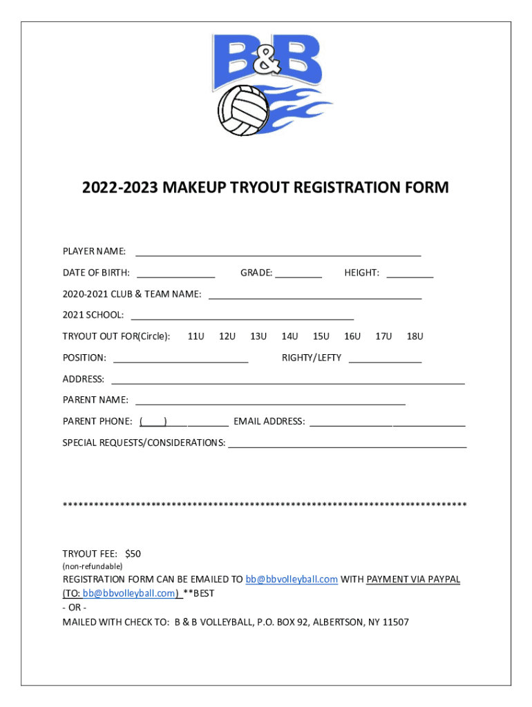 Fillable Online TRYOUT REGISTRATION FORM.doc - Microsoft Word Fax Email ...
