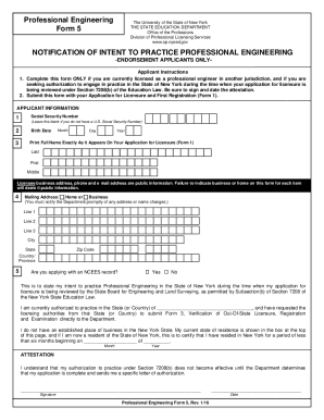 Fillable Online Professional Engineering Form 5. NOTIFICATION OF INTENT TO PRACTICE PROFESSIONAL ...
