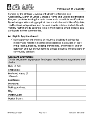 Fillable Online Verification of Disability Funded by the Ontario ...