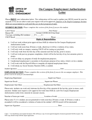 Fillable Online On-Campus Employment Authorization Letter Fax Email ...