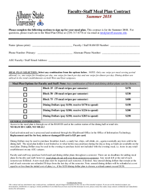 Fillable Online University Dining Services Dining Meal Plan Contract ...