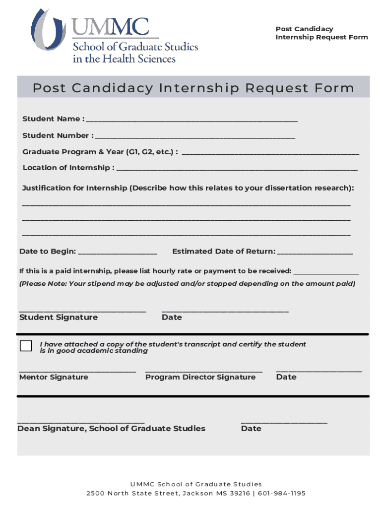 Fillable Online Post Candidacy Internship Request Form Fax Email Print ...