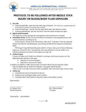 Fillable Online Needle Stick / Blood and Body Fluid Exposure Protocol ...