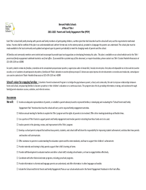 Fillable Online Parent and Family Engagement Plan (PFEP) Title I ...