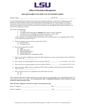 Fillable Online 2022-2023 PARENT INCOME TAX EXTENSION FORM Fax Email ...