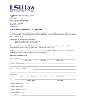 Fillable Online Application for Semester Abroad Program - LSU Law Fax ...
