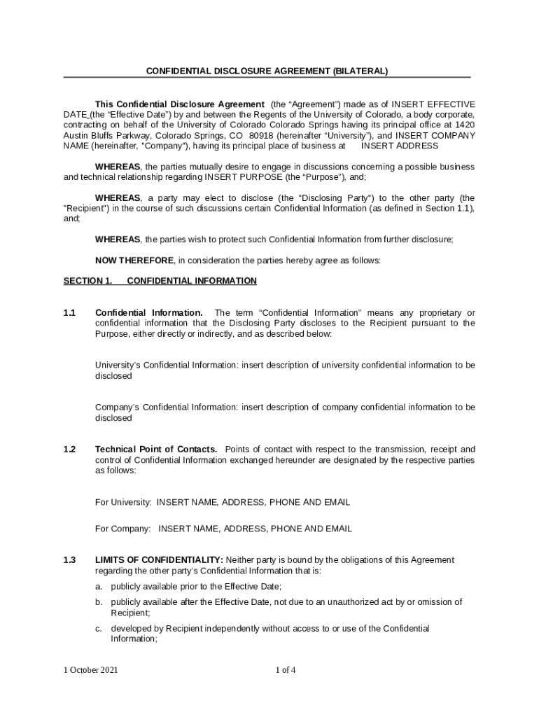 Confidential Disclosure Agreement Bilateral Doc Template | pdfFiller