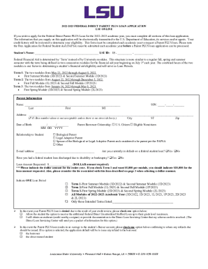 Fillable Online 2019-2023 Form LSU Federal Direct Parent Plus Loan ...