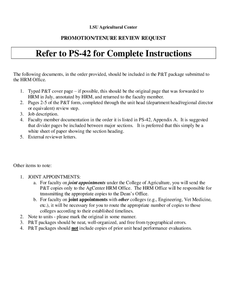Fillable Online Instructions for Promotion/Tenure Review Request Fax Email Print - pdfFiller