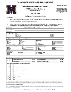 Fillable Online Facility Use Form - Mattawan Consolidated School Fax ...