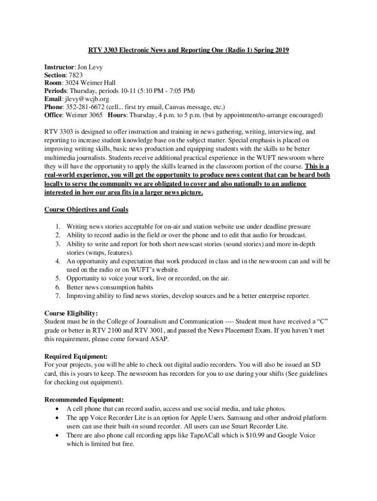 Fillable Online RTV 3303 Electronic News and Reporting One (Radio 1 ... Fax Email Print - pdfFiller