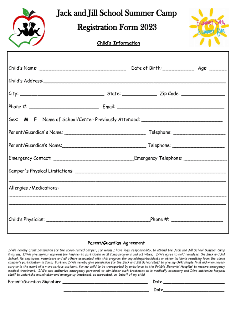 Fillable Online Jack and Jill School Summer Camp Registration Form 2023 Fax Email Print - pdfFiller
