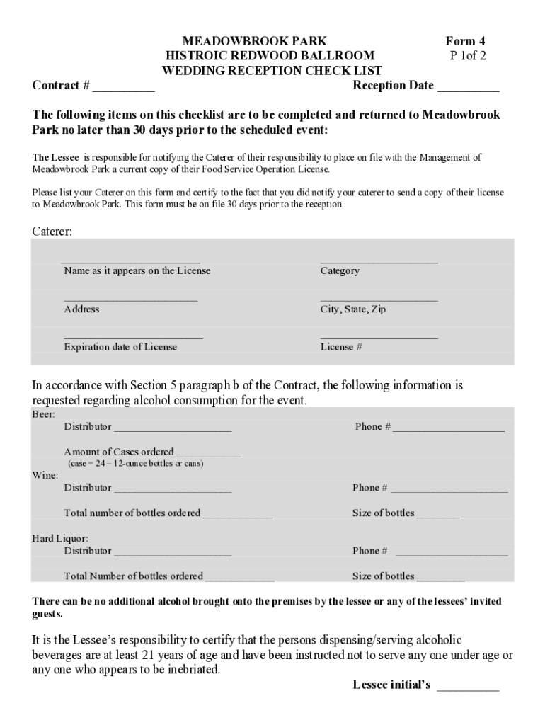 Fillable Online Sample Reception Set-Ups - Meadowbrook Park Fax Email ...