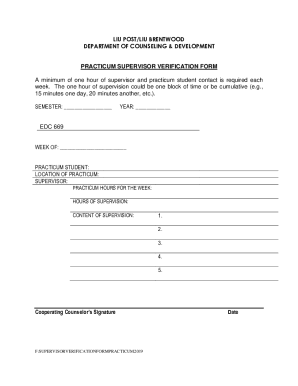 Fillable Online PRACTICUM SUPERVISOR VERIFICATION FORM ... Fax Email Print - pdfFiller