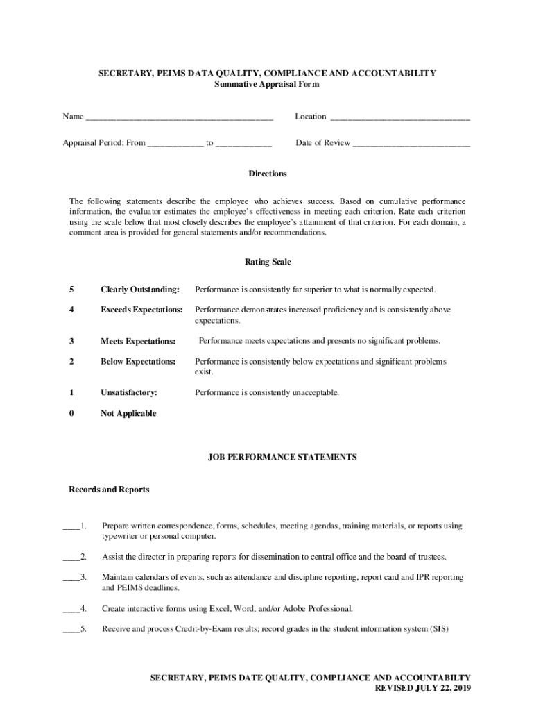 Fillable Online PEIMS Data Quality, Compliance & Accountability Secretary Fax Email Print ...