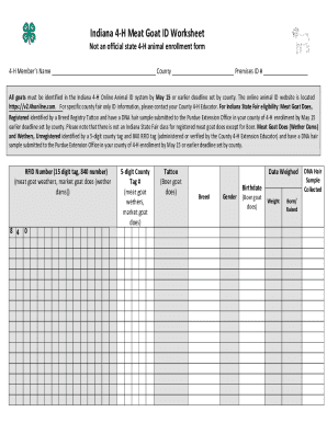 Fillable Online extension purdue Indiana 4-H Meat Goat ID Worksheet Fax ...