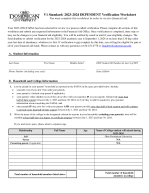 Fillable Online V1 Standard: 2023-2024 DEPENDENT Verification Worksheet Fax Email Print - pdfFiller