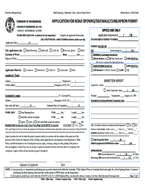 Fillable Online APPLICATION FOR ROAD OPENING/SIDEWALK/CURB/APRON ...