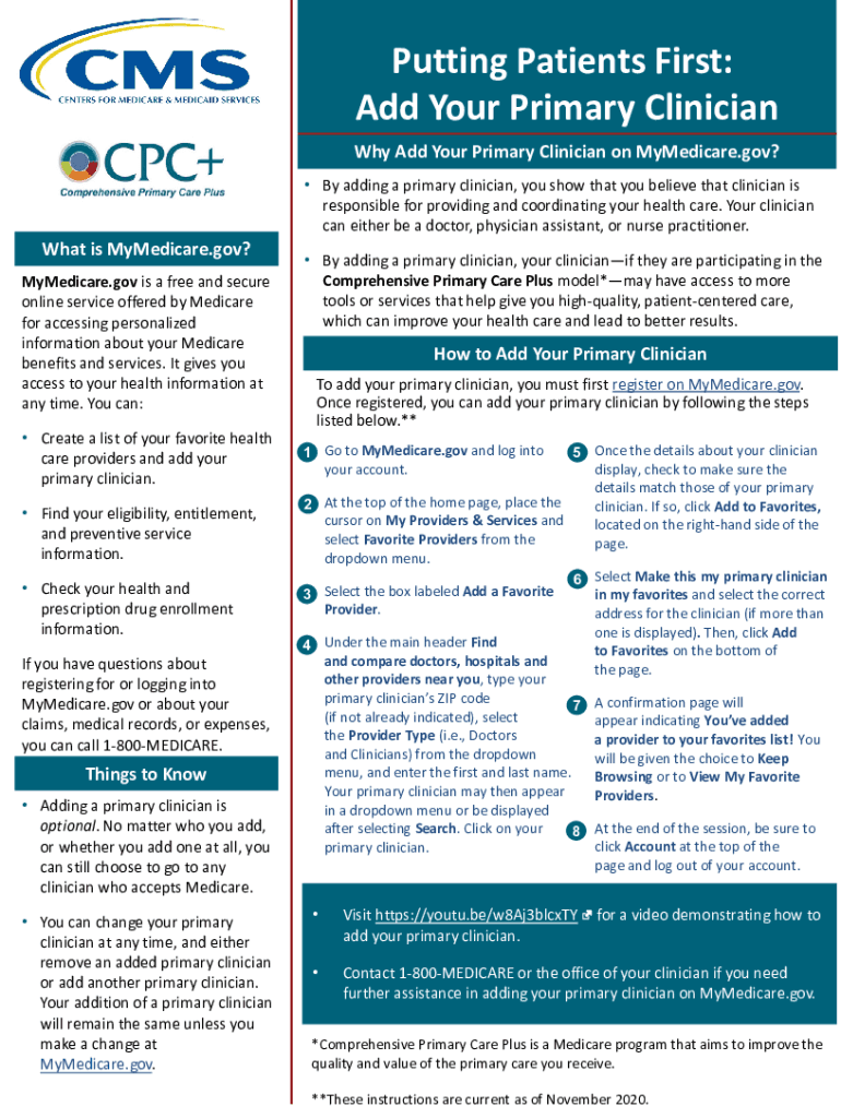 Fillable Online Putting Patients First. Selecting a Primary Clinician ...