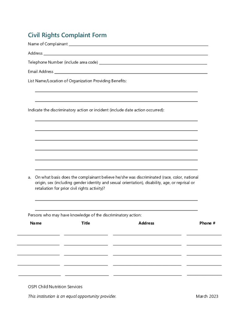 Fillable Online Civil Rights Complaint Procedure and Form Fax Email ...