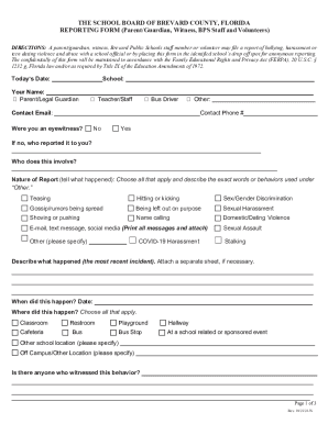 Fillable Online Report Form (Parent/Guardian, Witness, BPS Staff and ...