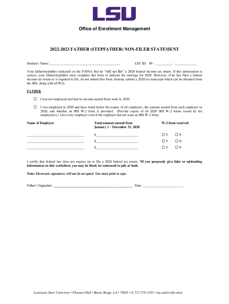 Fillable Online Non-Filer Statement, Father Fax Email Print - pdfFiller