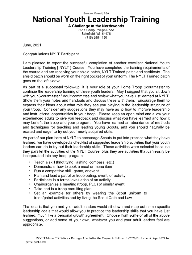 Fillable Online National Youth Leadership Training What is NYLT? Fax ...