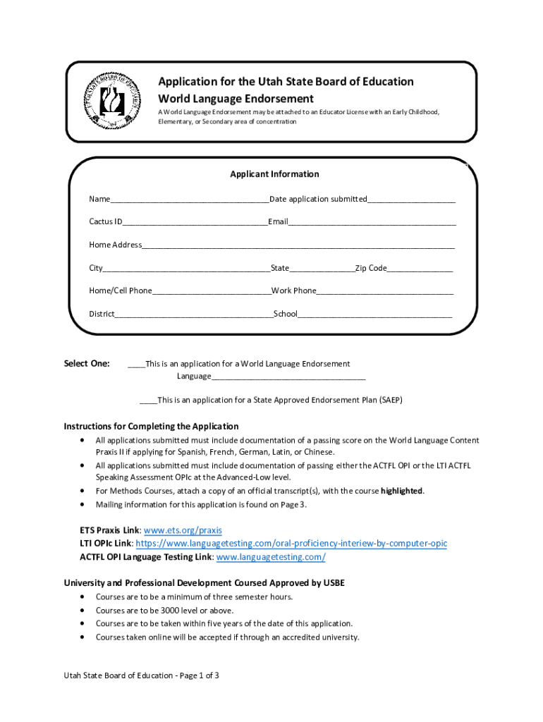 Fillable Online World Languages Endorsement Application Fax Email Print - pdfFiller