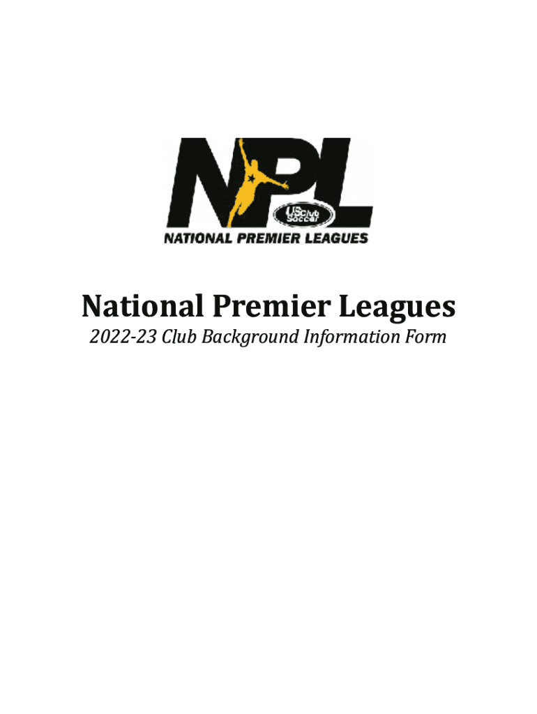 Fillable Online NPL - 2022-23 Club Background Information Form Fax ...