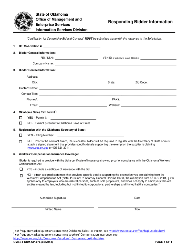 Fillable Online Fillable Online Solicitation 8300001090 The State of Oklahoma ... Fax Email ...