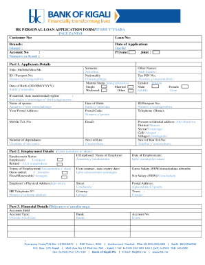Fillable Online bk personal loan application form/ifishi y'usaba Fax ...