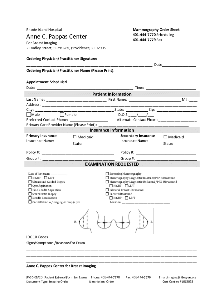 Fillable Online Mammography Order Sheet Fax Email Print - pdfFiller