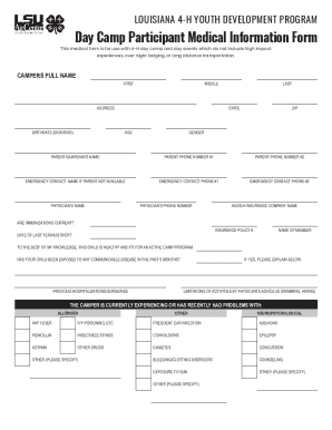 Fillable Online Louisiana 4-H Overnight Event Permission/Health Form ...