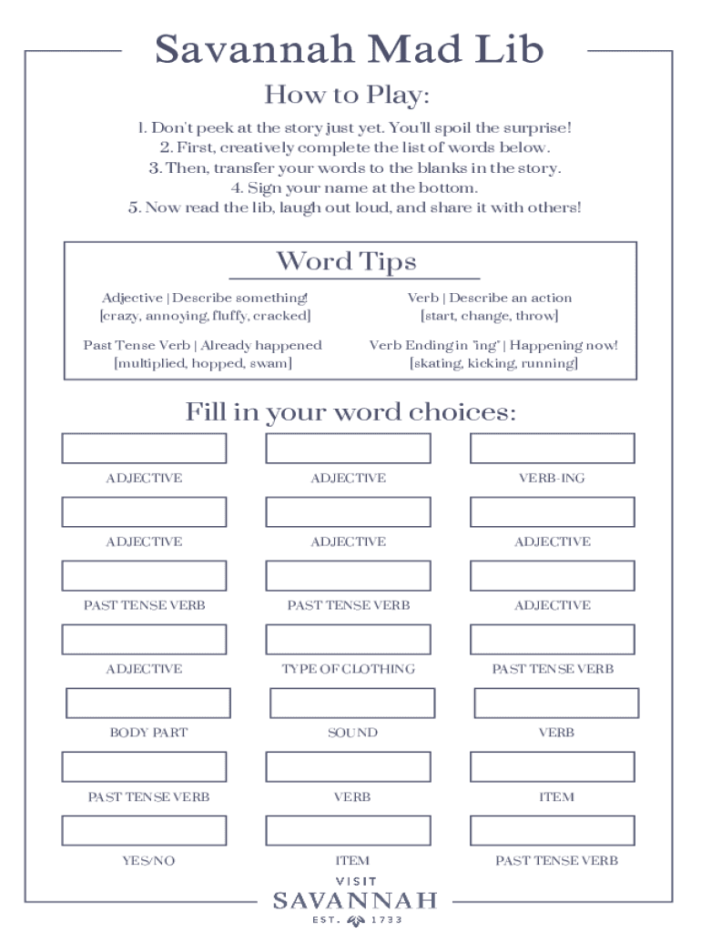 Fillable Online Mad Libs are fill in the blank stories. Just use the ...
