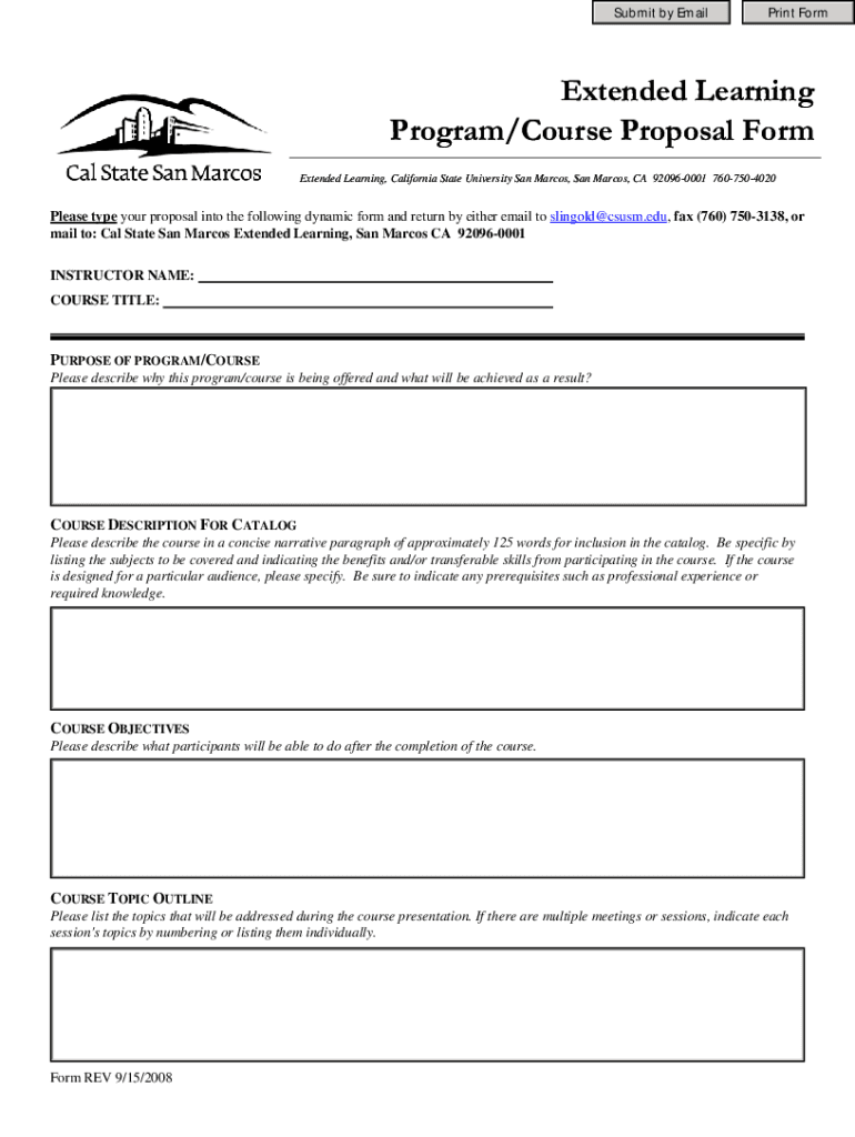 Fillable Online Extended Learning Program/Course Proposal Form Fax ...
