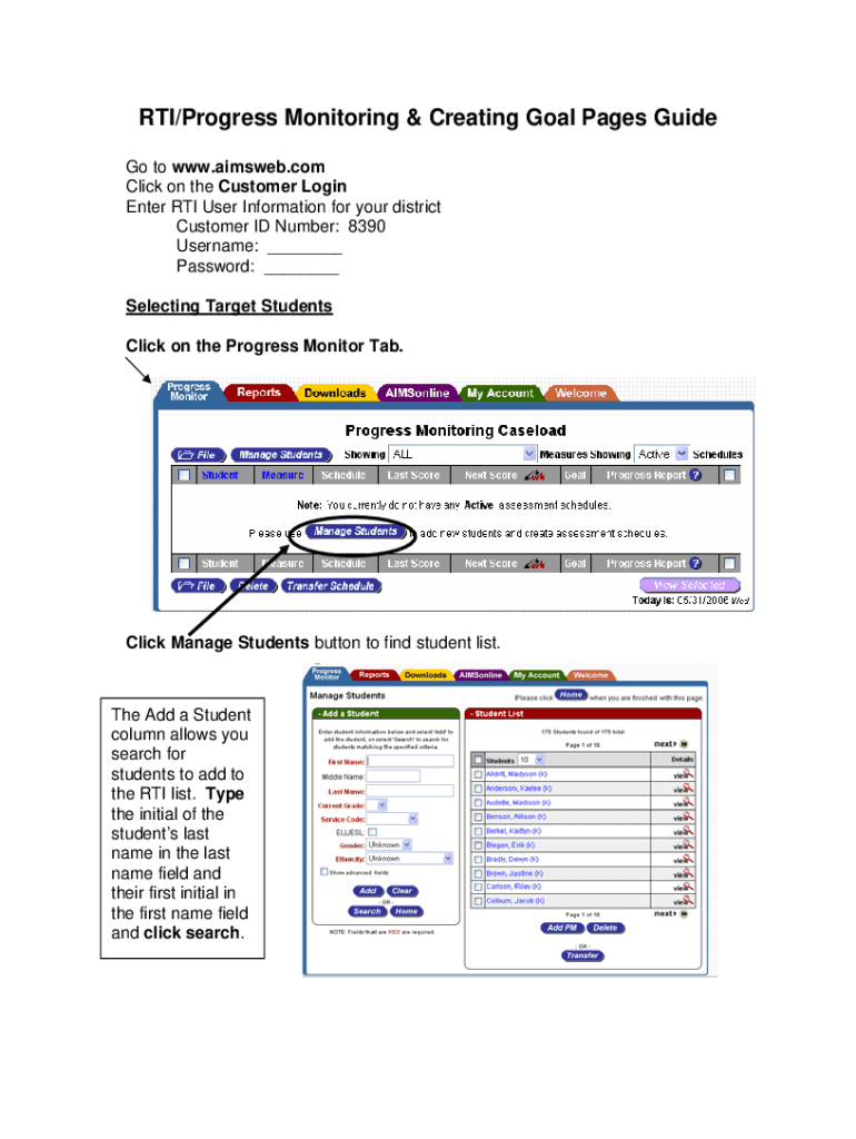 Fillable Online Quick Guide-Progress Monitoring & Goal Page Fax Email ...