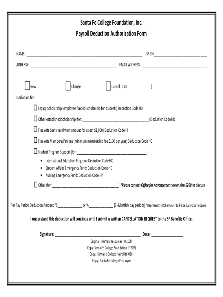 Fillable Online Foundation Payroll Deduction Auth Form Fax Email Print ...