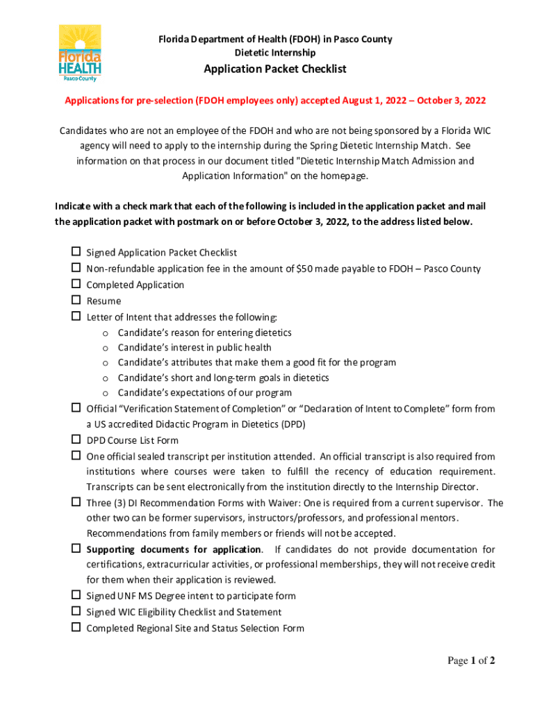 Fillable Online Application Packet Checklist - Pasco County Health Department Fax Email Print ...