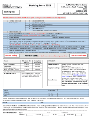 Fillable Online room booking form - St Matthias Church Fax Email Print ...