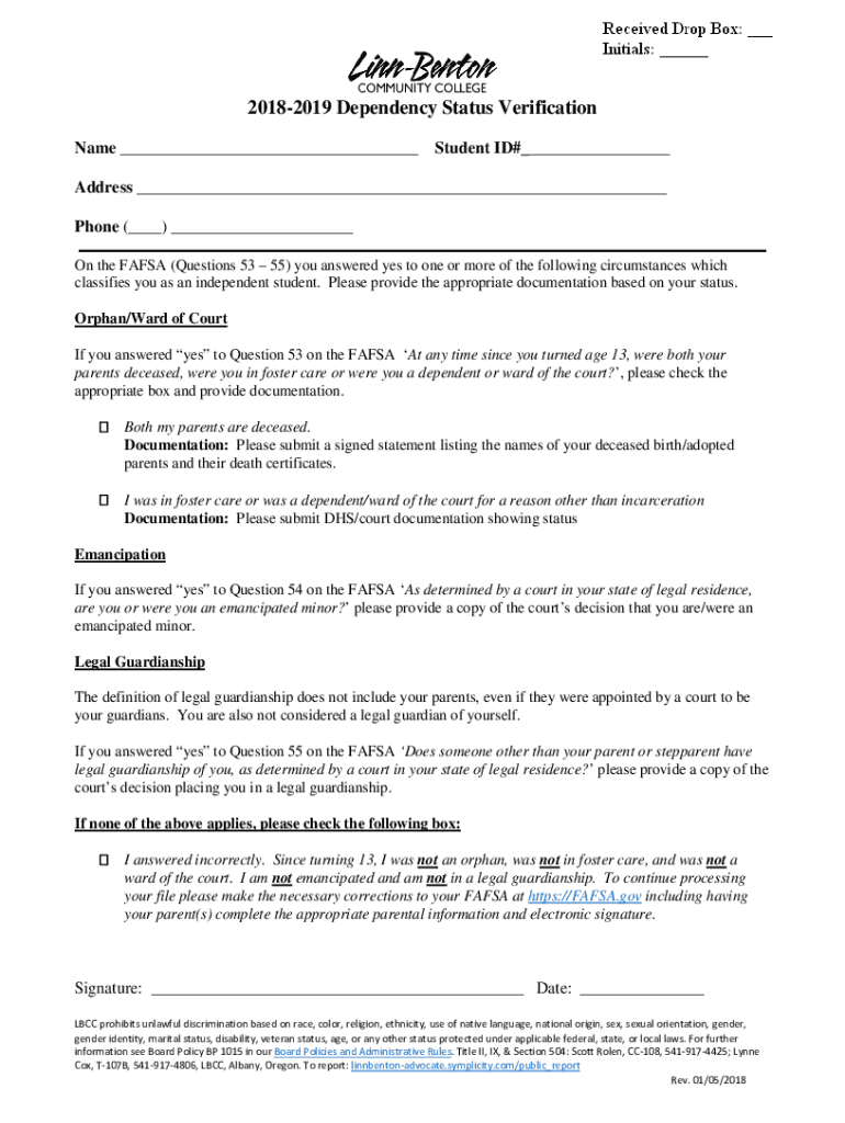 Fillable Online 20182019 Dependent Verification Form (V5) Fax Email ...