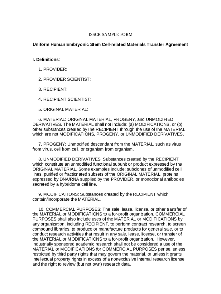 ISSCR Uni HESC Biological Material Transfer Agreement Doc Template ...